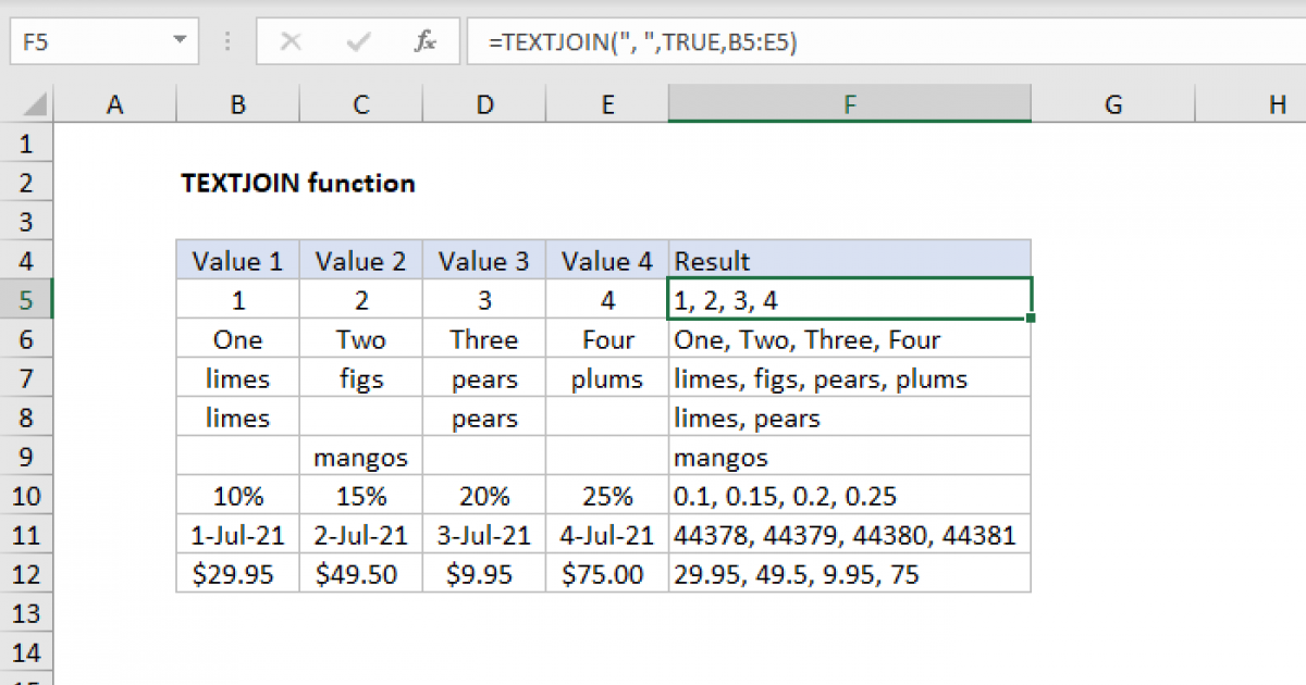 Excel TEXTJOIN Function Exceljet